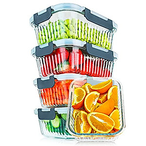 KOMUEE 5 Packs 36 oz Glass Food Storage Containers, Glass Meal Prep Containers with Lids, Airtight Glass Lunch Bento Boxes, BPA Free, Leak Proof, Microwave, Oven, Freezer and Dishwasher Friendly