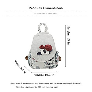 HUANGGUOSHU Women Cotton Woven Hippie Hemp Boho Canvas Embroidery Multi Pocket Retro Cute Backpack Wallet Backpack（Mushroom）