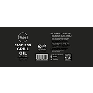 Organic BBQ Grill Seasoning Oil (8oz) - Made from Flaxseed Oil grown and pressed in the USA - Creates a Non-Stick Seasoning on All Cast Iron Grills and BBQs