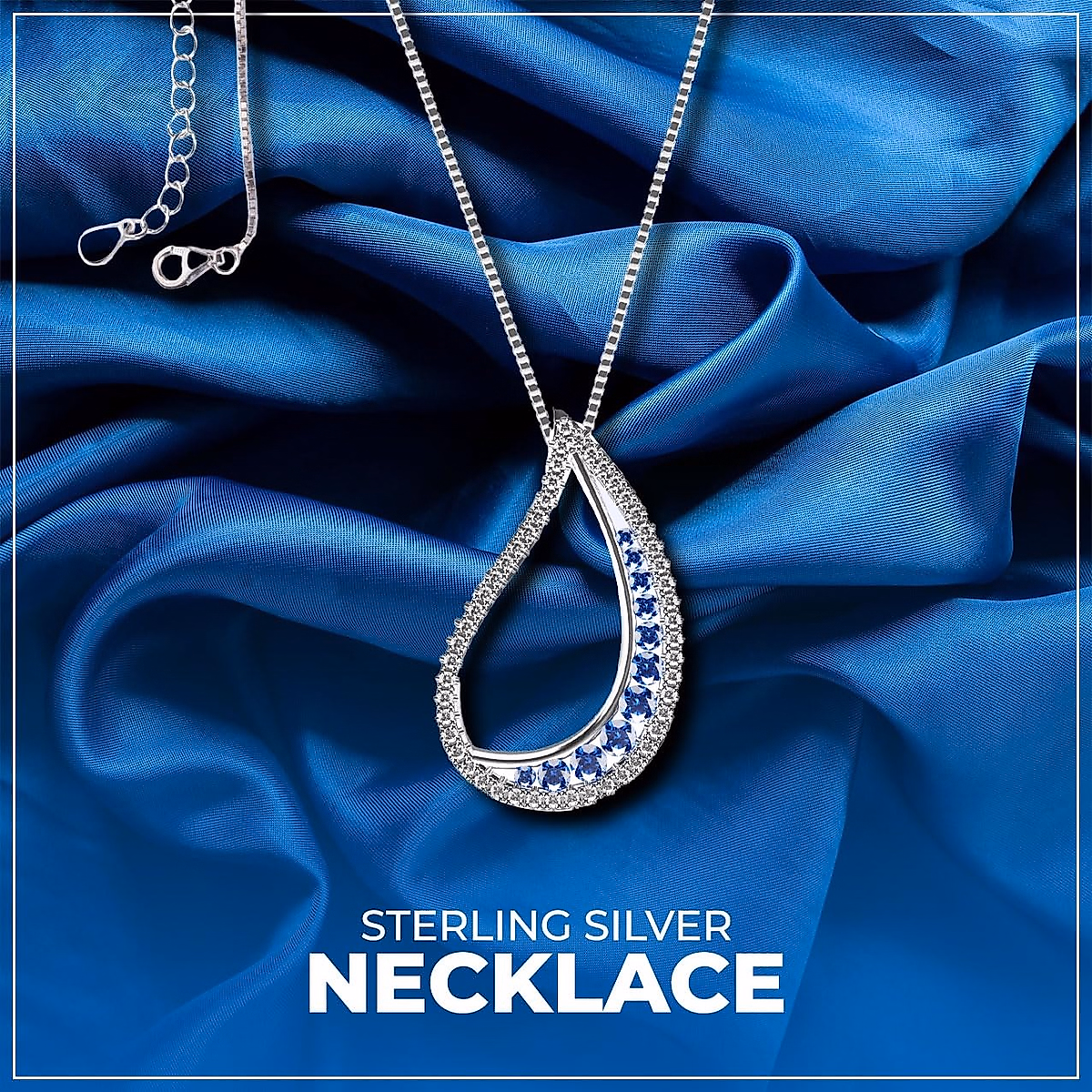 Vivelie Birthstone Necklace for Women Birthstone Jewelry - Platinum Plated Sterling Silver Teardrop Necklace Gift for Her (September - Sapphire blue)