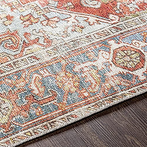 Mark&Day Washable Area Rugs, 8x10 Oak Forest Traditional Burnt Orange Area Rug, Orange/Beige Carpet for Living Room, Bedroom or Kitchen (7'6" x 9'6", Machine Washable)