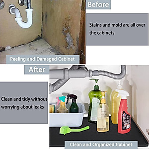 Under Sink Mat, 28" x 22" Under Sink Mats for Kitchen Waterproof, Flexible Silicone Under Kitchen Sink Liner Mat, Multipurpose Under Sink Drip Tray for Kitchen Bathroom Cabinet