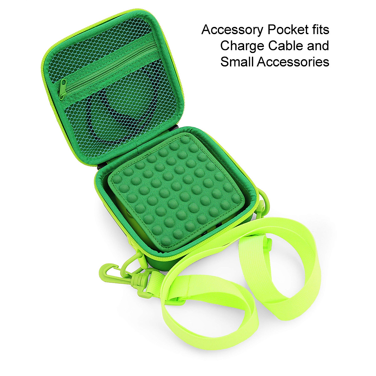 CASEMATIX Green Toy Box Travel Case Compatible with Leapfrog Rockit Twist Handheld Learning Game System - Includes Adjustable Shoulder Strap, Accessory Storage and Rubber Frog Keychain - CASE ONLY