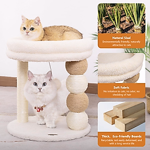 PawPalace Small Cat Tree for Indoor Cats with Large Cozy Plush Top Perch, Natural Sisal Scratching Posts for Kittens and Cats