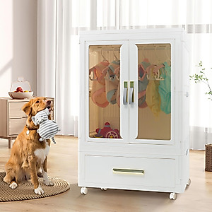 QudraKast Pet Wardrobe Closet, Dog Closet - Stackable Storage Bins with Doors, Wheels, and Hanging Rods - Stackable Drawers Closet - Pet Accessories, Dog Toys, Pet Clothes