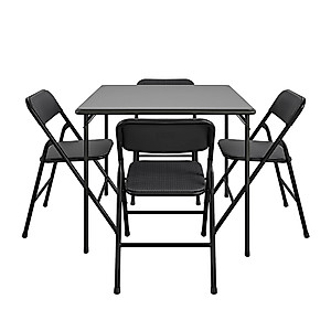 CoscoProducts COSCO Premium 5-Piece Table & Chair Dining Set, with 34" Vinyl Top Card Table and 4 Fabric Padded Seat & Back Folding Chairs, Black