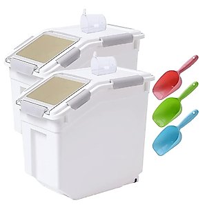 RUIAN 2pcs Food Container, Food Storage Box With Lid and Shovel, Airtight Flour Storage Container 25 lb Rice Storage Container with Wheels for Kitchen Flour, Rice, Grain,（Gray）