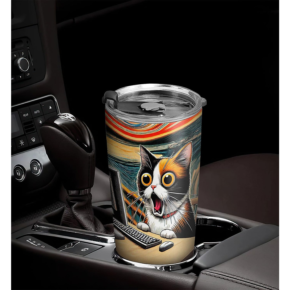 ORCAE 20oz Funny The Deadline Scream Tumbler, Gifts for Friends, Colleagues, Cat Gifts for Cat Lovers, Screaming Cat Tumbler Cup, Stainless Steel Coffee Thermos Insulated Travel Mug with Lid - BR