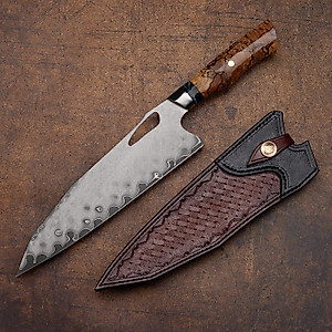 FZIZUO Damascus steel Japanese chef's knife, Skd11 Sanhe Steel professional handmade, very sharp Japanese cleaver, suitable for restaurant kitchen knives and home cooking knives