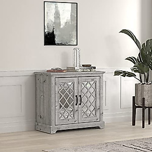 Galano Millicent 2 Door Storage Accent Cabinet - Modern Buffet with 2 Mirror Doors 2 Tier - Organizers and Storage – Console for Entryway - Hallway or Living Room - (Mexican Grey)