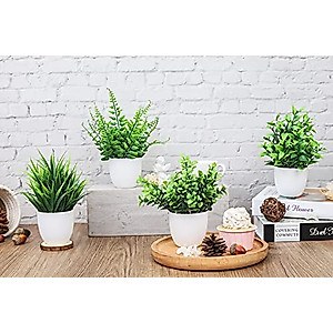 Der Rose 4 Packs Fake Plants Small Artificial Faux Potted Plants for Living Room Home Office Farmhouse Bathroom Kitchen Decor Indoor