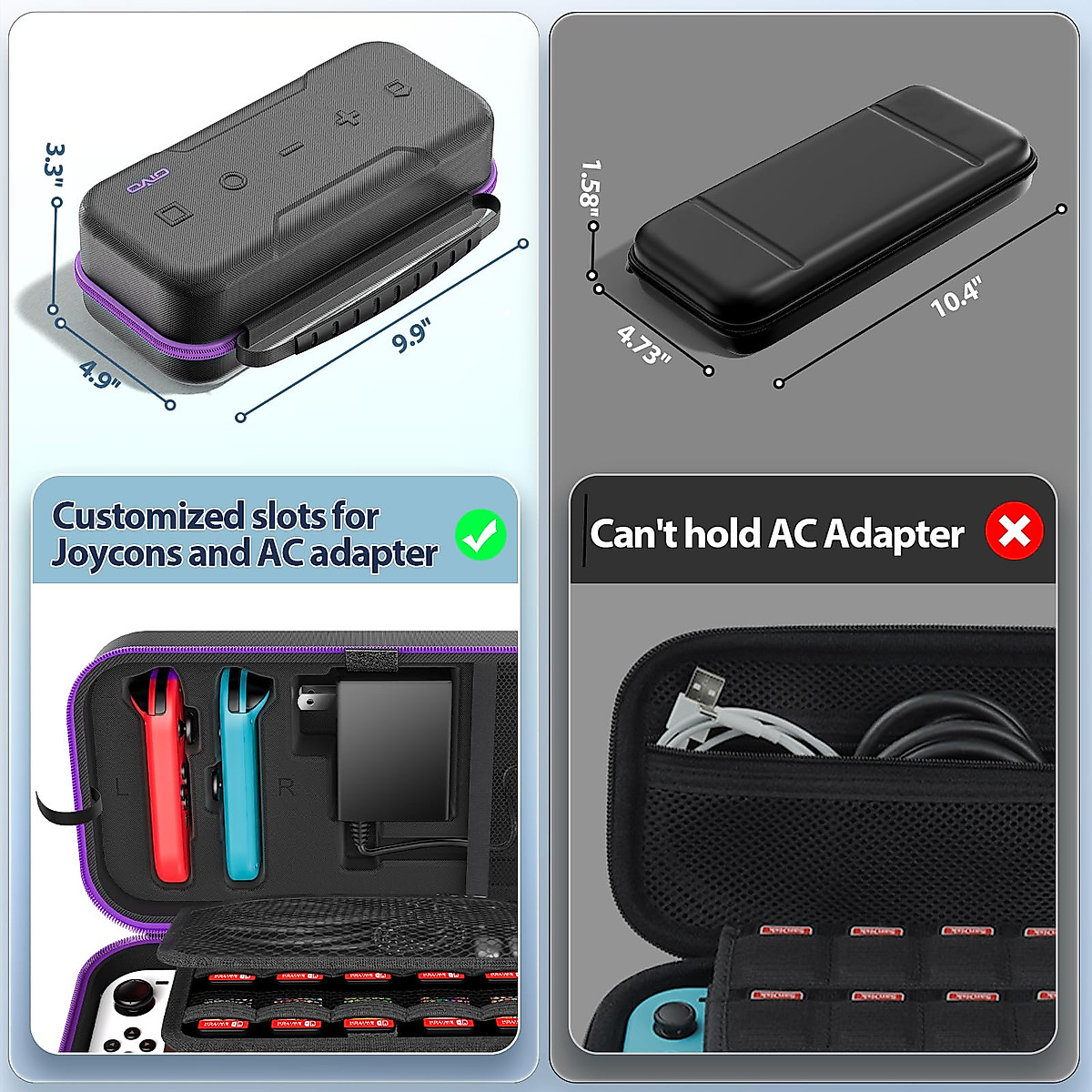 Switch OLED Carrying Case Compatible with Nintendo Switch/OLED Model, Portable Switch Travel Carry Case Fit for Joy-Con and Adapter, Hard Shell Protective Switch Pouch Case with 20 Games, Purple