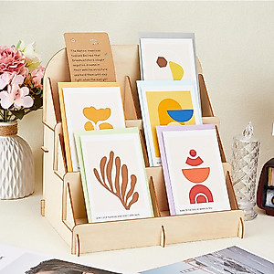 SUPERFINDINGS 6 Shelves Wooden Card Display Stand Self-Installing Business Card Display Rack Mini Craft Show Case Sticker Tape Organiser 30x20x30cm
