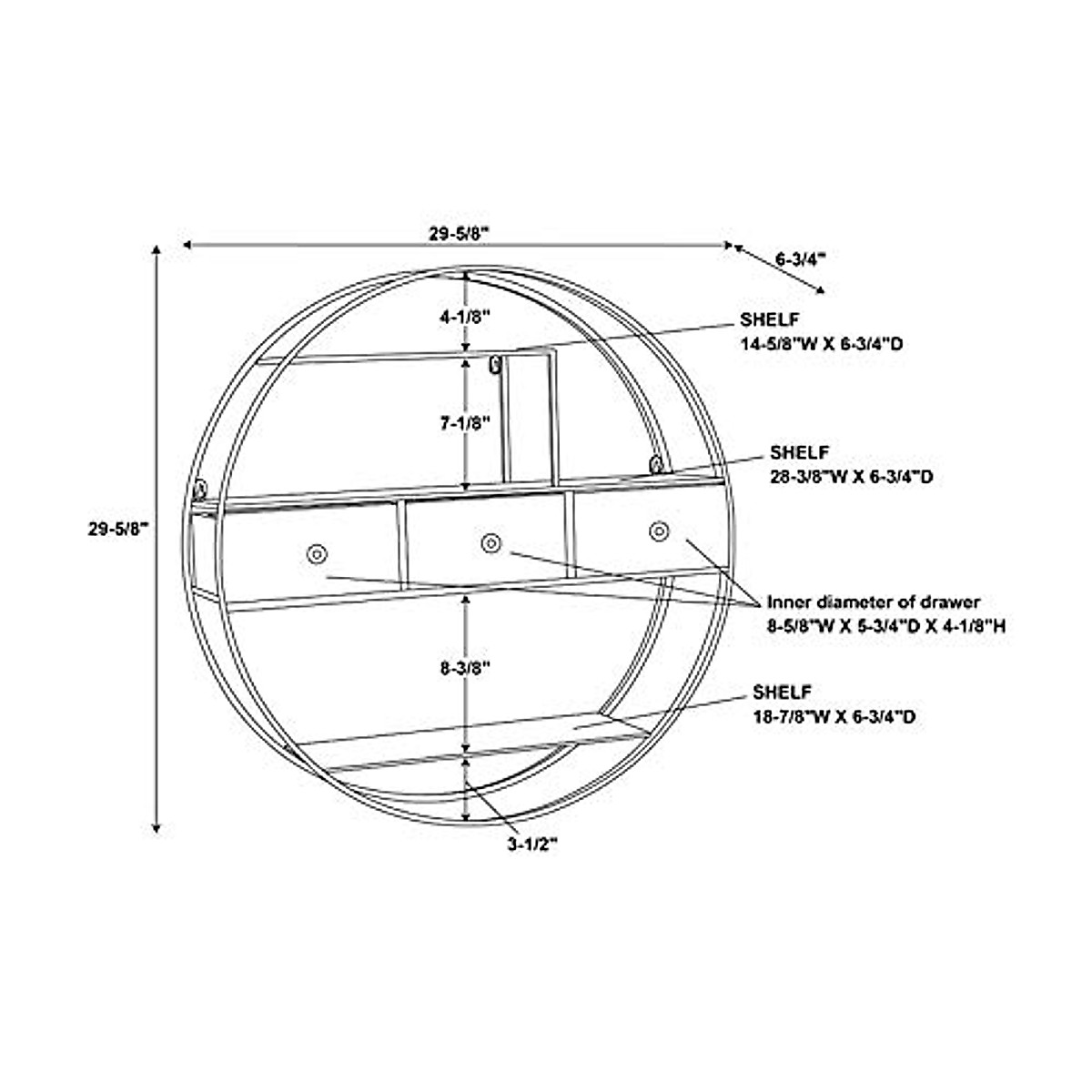 Riverbay Furniture Round Metal and Wood Wall Shelf in Black and Brown