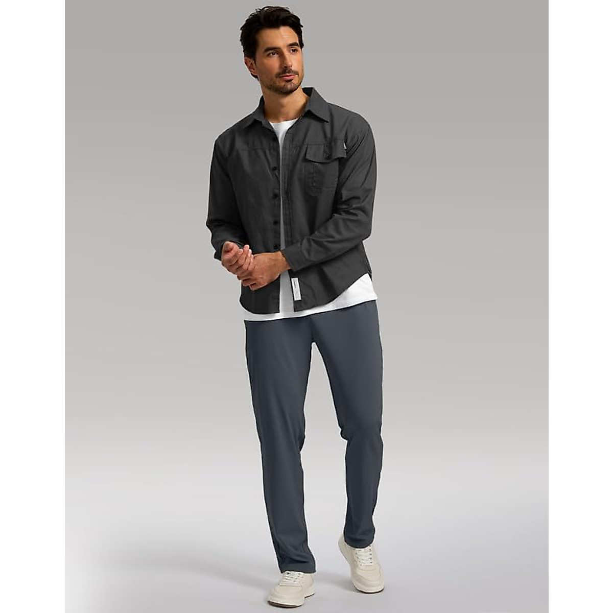 Soothfeel Men's Golf Pants with 5 Pockets Slim Fit Stretch Sweatpants Casual Travel Dress Work Pants for Men (Ink Grey, L)