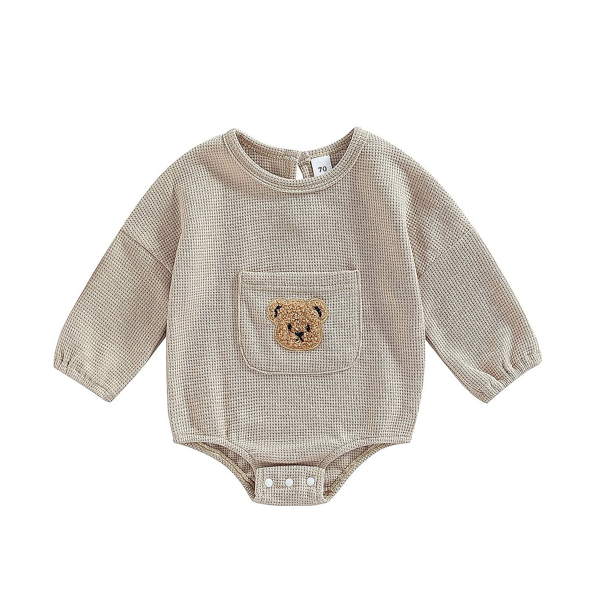 Cute Baby Sweatshirt Romper Waffle Knit Baby Clothes Infant Girl Boy Fall Winter Outfits (Khaki, 0-6 Months)