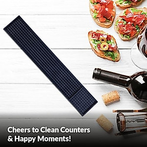 ProTensils 18" x 3" Rail Bar Mat 3Pcs - Flat Packed - Rubber Bar Service Spill Mats for Counter-Top - Black Bar Mats - Home Bar Mat