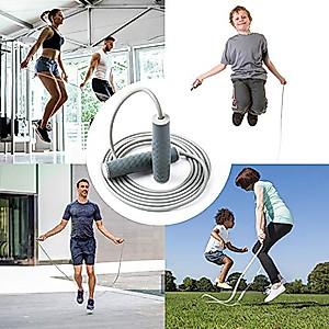 Weighted Jump Rope Workout-1LB Professional Skipping Rope with Adjustable Length&Silicone Comfortable Grips,Heavy Jumpropes Adults Fitness Women Men Kids,Cardio Boxing Endurance Training Exercise-Gray