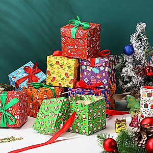 Cholemy 36 Pieces Christmas Gift Boxes with Lids Small Squared Boxes with Ribbon Xmas 4x4x4 Boxes Holiday Bow Box Gift Wrap Boxes for Christmas Party Favor Present Packaging, 12 Designs