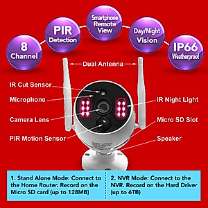 [Long Range, 10 Channel NVR] Wireless Security Dual Mode Camera System with 1TB Hard Drive, 8Pcs 1296p IP Security Surveillance Cameras Home Outdoor Alexa (8CH-A-2MP-168)