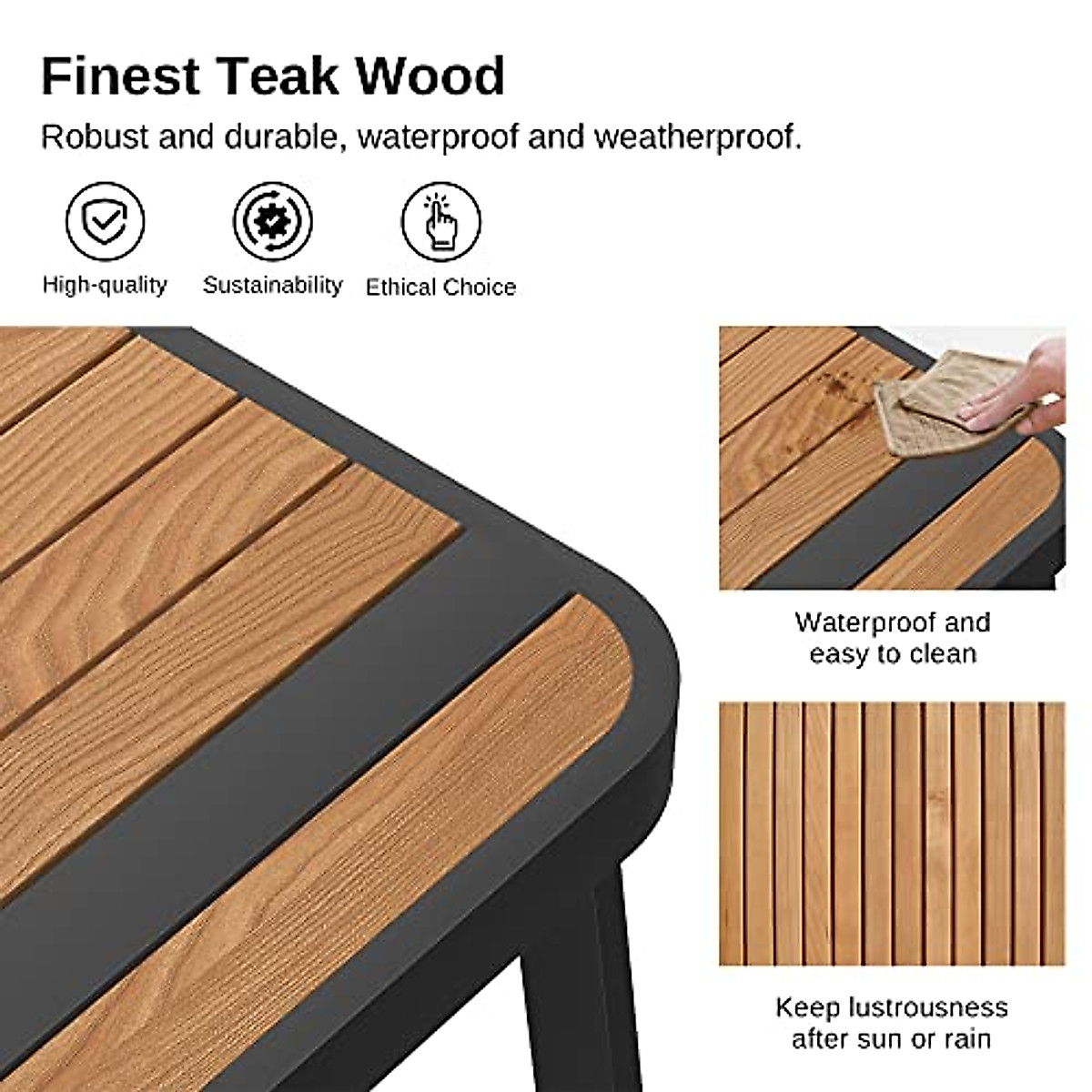 EAST OAK Signature 5 Pieces Outdoor Dining Set, Patio Furniture Set with Finest Teak Wood, Powder-Coated Aluminum Frame Table and Teslin Fabric Chairs, Patio Dining Set for Garden and Yard, Dark Grey