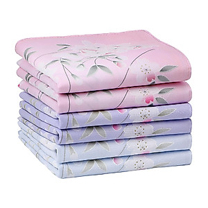 HOULIFE Handkerchiefs for Women, Ladies Vintage Floral Printing Handkerchief Soft Cotton Women Hankies Assorted Color (Mixed 1-6pcs)