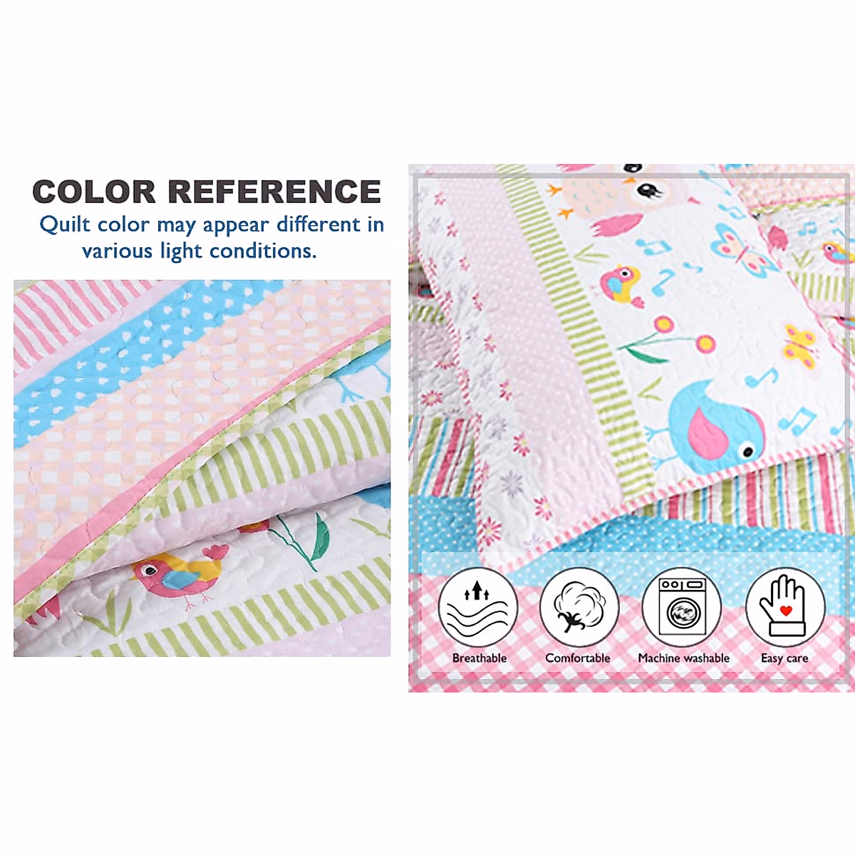 Cozy Line Home Fashions Happy Owl Pink Reversible Quilt Bedding Set, Coverlet, Bedspreads for Girls (Happy Owl, Queen -3 Piece)