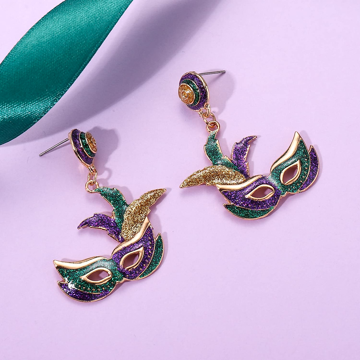 ELEARD Mardi Gras Earrings for Women Fleur De Lis Mask Drum Drop Dangle Earrings Costume Party Parade Earrings Festive Holiday Gifts