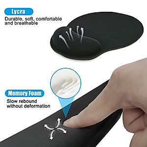 Keyboard Wrist Rest Mouse Pad Wrist Support Pads for Keyboard and Mouse, Ergonomic Memory Foam Wrist Pad for Pain Relief and Easy Typing, Arm Rest for Home & Office Laptop Computer, Black