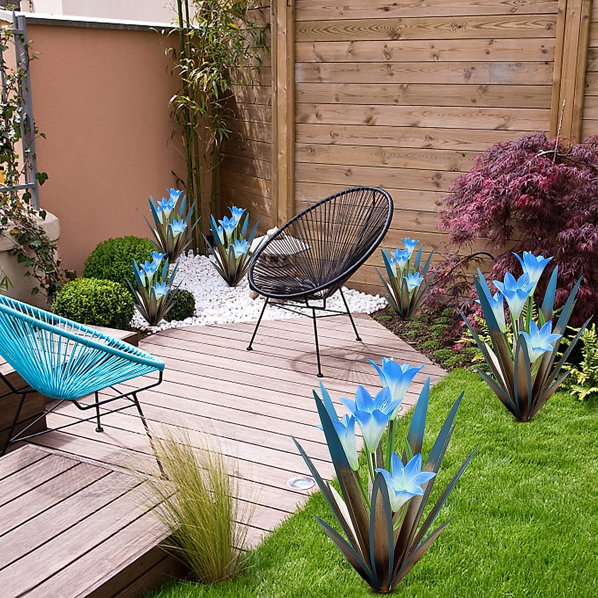 Homight Metal Agave Plant Outdoor Decoration Outdoor Garden Decoration Lily Mexican Yard Art Plant Garden Agave Lily Decorative Garden Gift… (2 Big Blue Lilies)