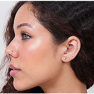 1/5 Carat Diamond Constellation Ear Crawler 14K Solid Gold Cartilage Stud Earring Helix Conch Diamond Ear Piercings Internally Threaded Flat Back (Carat 0.20ct, G-H, Clarity SI1-SI2) - Sold Separately