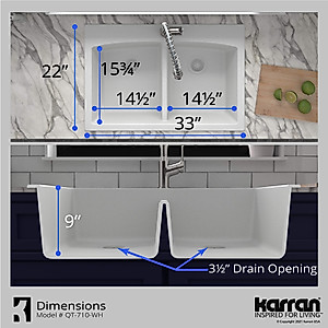 Karran QT-710 Drop-in Quartz Composite 33 in. 1-Hole 50/50 Double Bowl Kitchen Sink Kit in White