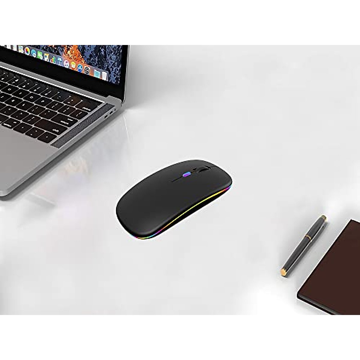 Wireless Bluetooth Mouse,LED Rechargeable Slim Silent Laptop Mouse,Portable(BT5.2+USB Receiver)Dual Mode Computer Mice,Quick Precise Responsiveness Control Laptop,Desktop Computer,Tablet,phone.(Black)