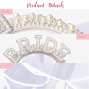 JUSTOTRY Bride Headband for Bachelorette - Bachelorette Outfit for Bride To Be Pearl Hairband Veil for Bridal Shower Gift (pearl)