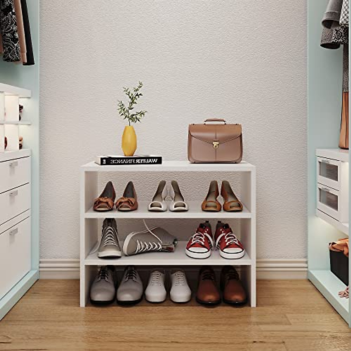 WAHEY Shoes Rack, Stackable 3 Shelf Wood Closet Organizer Unit, FSSR002