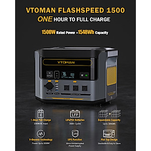 VTOMAN Solar Generator 1500W (3000W Peak) with 220W Solar Panel Included, 1548Wh LiFePO4 Power Station with 1500W AC Outlets, 100W USB Ports, 12V DC, for Home Electric Backup & RV/Van Camping