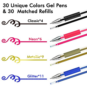 Shuttle Art Gel Pens, 60 Pack Gel Pen Set 30 Colored Gel Pen with 30 Refills for Adults Coloring Books Drawing Doodling Crafts Scrapbooking Journaling