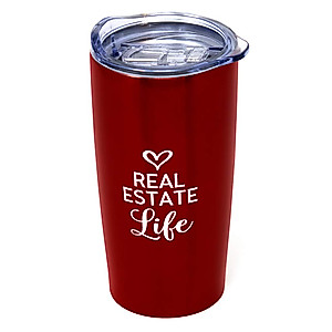 Calendars and More, Inc. Real Estate Agent Vaccum Insulated Tumbler 20oz Travel Mug with Slide Lid - Keep Drinks Hot or Cold - By Real Estate Supply Store (Red, Real Estate Life)