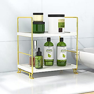 JANUS LiANG 2-Tier Bathroom Countertop Organizer Perfume Organizer Makeup Shelf Bedroom Storage Tray or Kitchen Spice Rack (Gold)