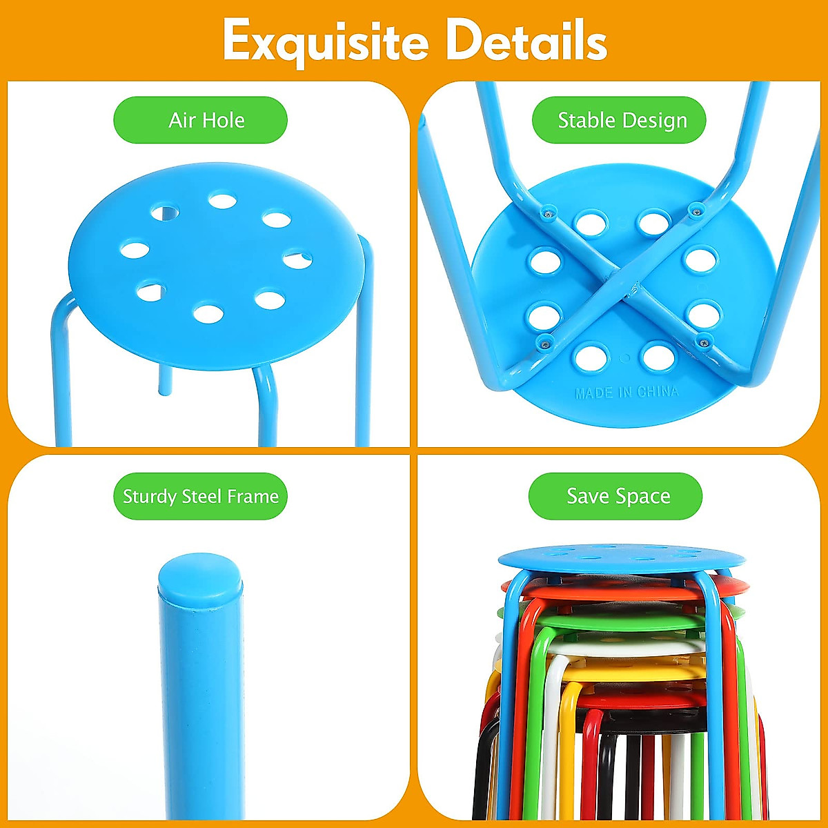 8 Pack Stacking Stools Classroom Stackable Stool Plastic Stack Stool Round Stacking Stool Set Student Round Stool Multipurpose Stool Chairs Flexible Seating for Kids Adult Home Classroom (White)