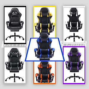 HOTOSYCH Gaming Chair, Ergonomic Video Game Chair for Adults, Comfortable Computer Chair with Footrest and Lumbar Support, Height Adjustable Gamer Chair for Office 350LBS, Blue