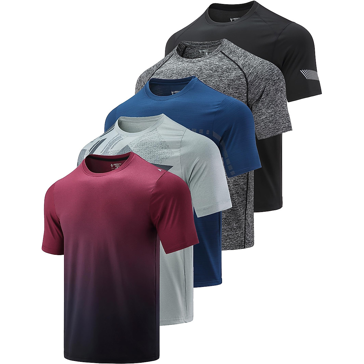 5 Pack Men’s Active Quick Dry Crew Neck T Shirts | Athletic Running Gym Workout Short Sleeve Tee Tops Bulk (Set 3, X-Large)