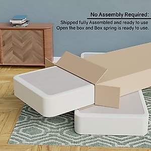 Spring Solution Solution, 4-Inch Sturdy Split Box Spring for Mattress Support-Durable and Fully Assembled, Natural Wood Foundation, White, King Size