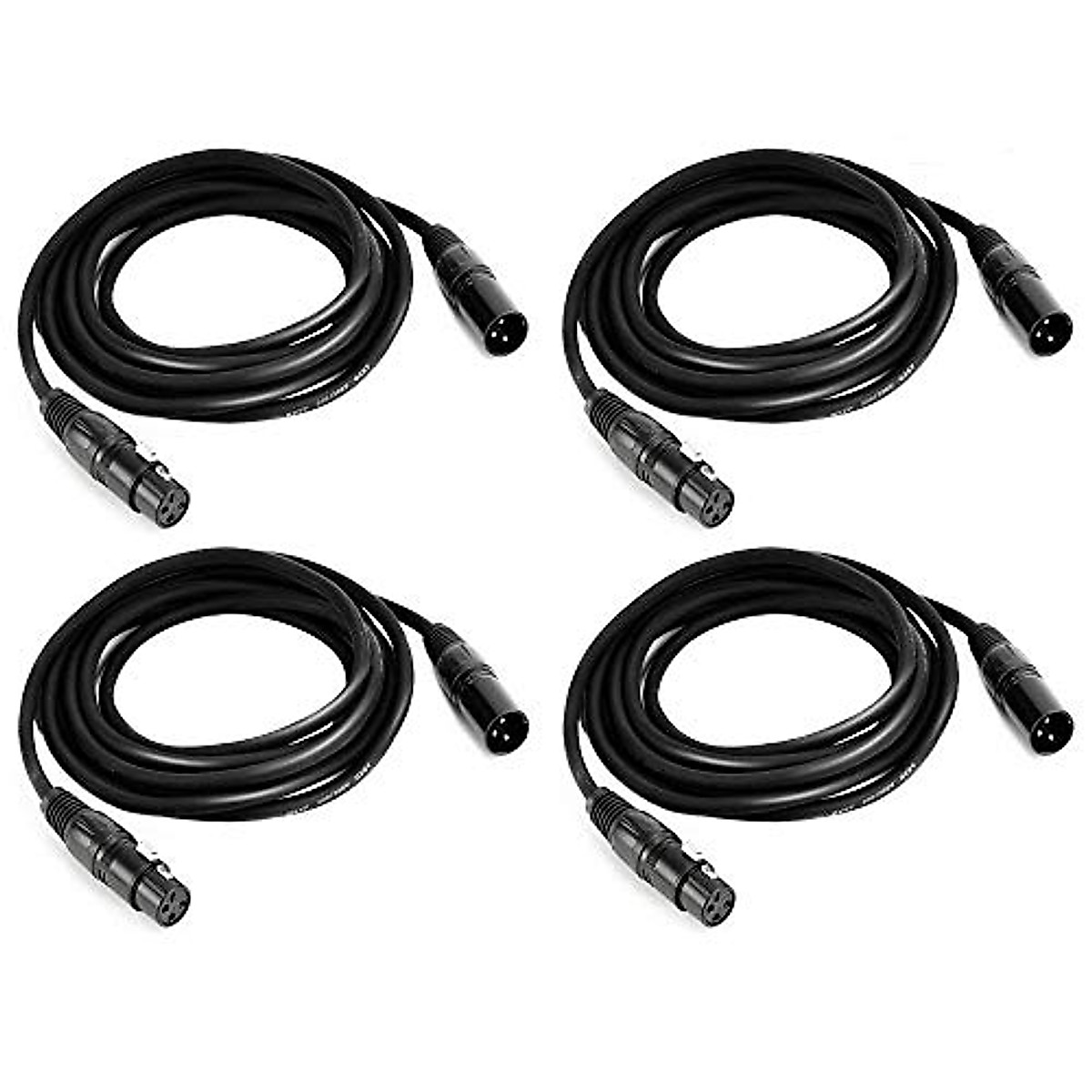 MFL. 10 ft Flexible DMX Cable 3 Pin Signal XLR Male to Female Cable Wire for Stage Lighting DJ Lights, 110 Ohms Impedance, Black, 4 Pack