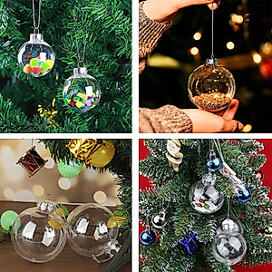 12Pcs Christmas Ornaments 3.15 Inch Clear Plastic Discs Flat Transparent Fillable Balls with Rope and Removable Metal Cap Christmas Hanging Ornaments for Craft DIY Christmas Tree Wreath Decor(80mm)