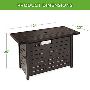 Best Choice Products Fire Pit Table 42in 50,000 BTU Rectangular Steel Propane Gas for Outdoor, Patio w/Burner Lid, Auto Ignition, Hideaway Tank Storage, Cover, Glass Beads - Dark Brown