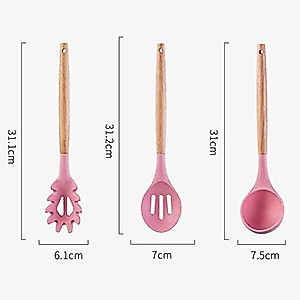 LMMDP Silicone Kitchen Tools Set Cooking Tools Utensils Set Spatula Shovel Soup Spoon with Wooden Handle Special Heat-resistant Design