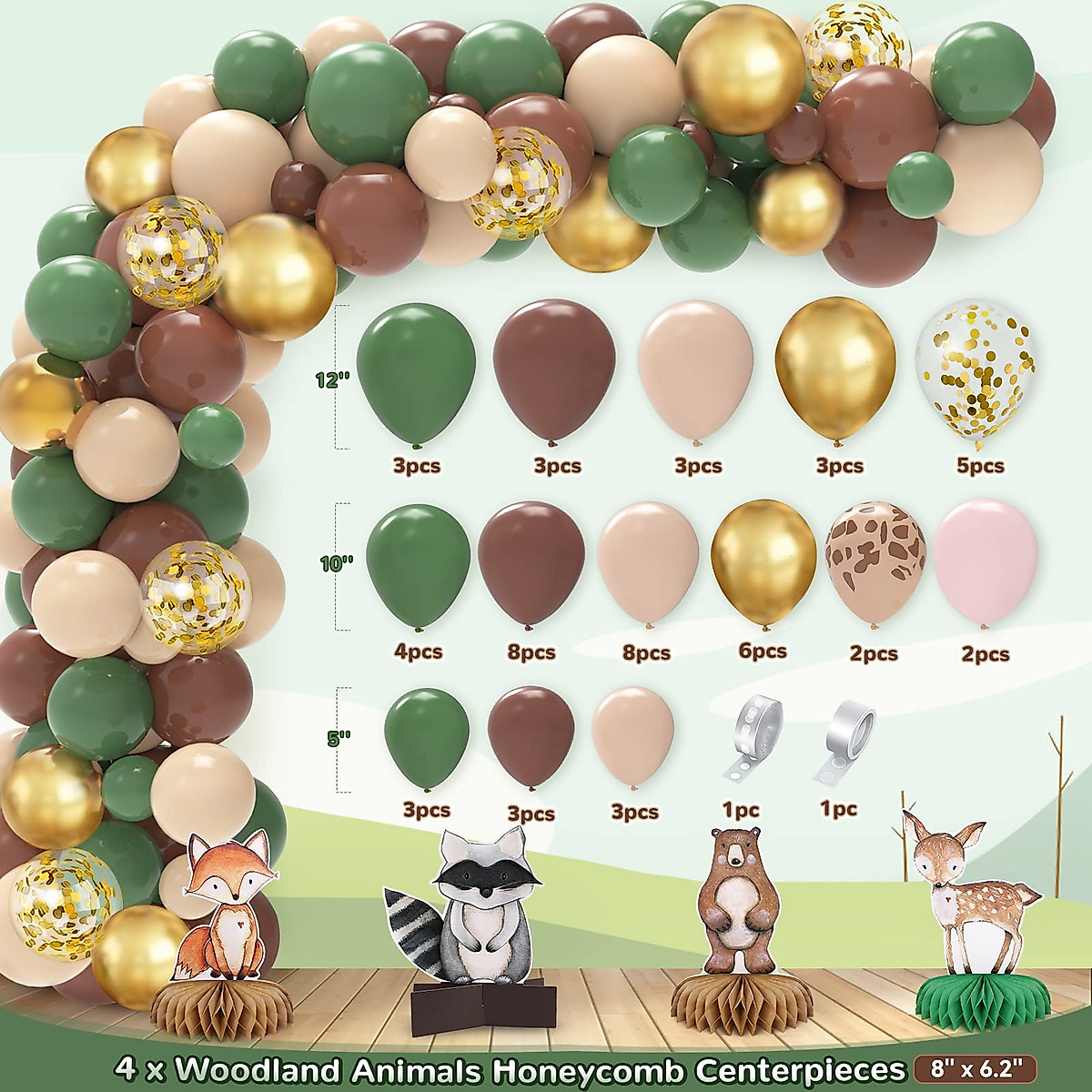 Woodland Baby Shower Decorations Woodland Animals Decoration Forest Animal Neutral Gender Reveal Party Supplies Balloons Backdrop Cake Topper Tablecloth, 84 Pcs Woodland Themed Birthday Party Decor