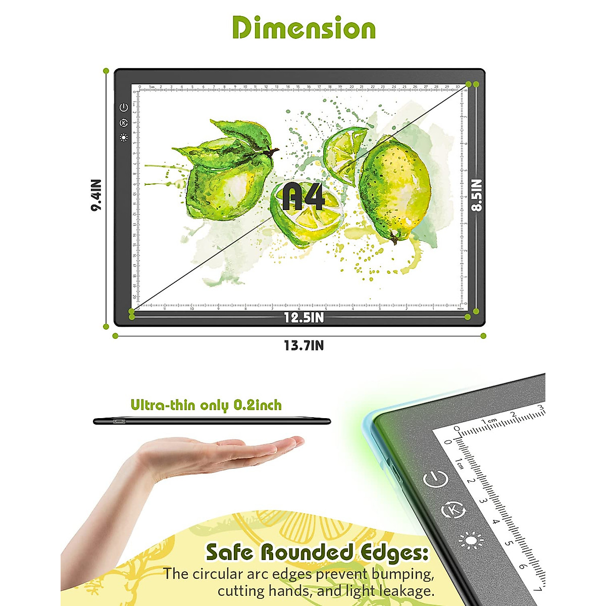 KACOLA A4 Light Pad for Diamond Painting, Light Board, Tracing Light Box by Magnetic for Weeding Vinyl, Ultra-Thin Copy Board with 3 Adjustable Brightness for Drawing, Sketching, Animation
