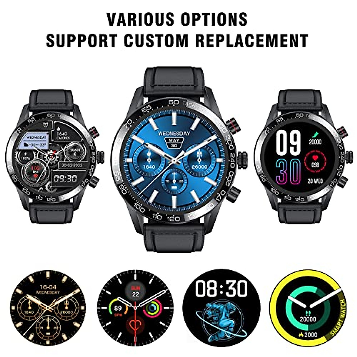 A ALPS Smart Watches for Men, Fitness Tracker with GPS and Pedometer, Dial/Receive Call Sports Watch, Blood Pressure/Heart Rate/Sleep Monitor, 1.3'' Full Touch Big Screen, Android and iOS Compatible